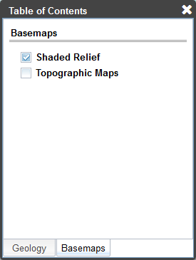 Table of contents window showing basemap layers